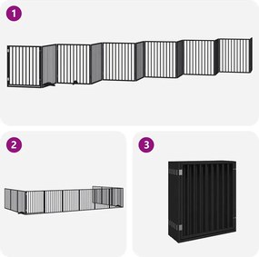 Zábrana pro psy s dvířky skládací 12 panelů černá 960 cm topol 3155576