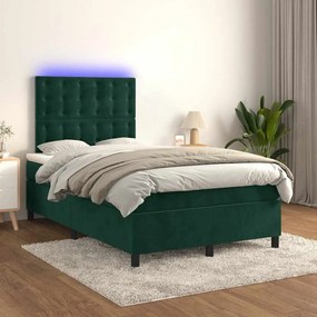 Box spring postel s matrací a LED tmavě zelená 120x190 cm samet 3270338