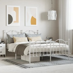 vidaXL Kovový rám postele s hlavovým a nožním čelem 135 x 190 cm [353456] Barva: Bílá