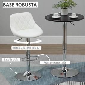 HOMCOM Sada 2 otočných barových židlí s nastavitelnou výškou – Moderní vysoké jídelní židle s kulatou základnou a opěrkou nohou 46x48x83-104 cm Bílá