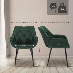 Sada 4 ks židle Tanna samet – zelená