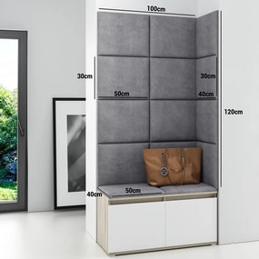 Eka Předsíňová stěna s čalouněnými panely Trinity 2 - Bílá / Šedá 2314