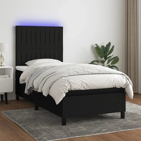 vidaXL Box spring postel s matrací a LED 90x190 cm textil [3134997] Barva: Černá