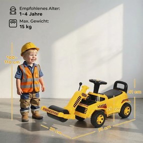 AIYAPLAY Sedací bagr, dětský bagr na sezení s lopatou a volantem, dětský bagr s pohyblivým předním válcem, houkačka, úložný prostor pod sedadlem
