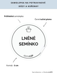 LNĚNÉ SEMÍNKO – průhledná samolepka na dózu, tučné písmo, 5 cm | DomaLEP