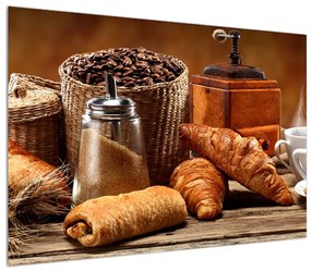 Obraz croissantů a kávy (100x70 cm)