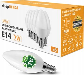 6x LED žárovka E14 7W 580lm teplá bílá 3000k c37