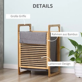 HOMCOM Koš na prádlo s omyvatelnou taškou, bambus / polyester, 40 x 35 x 60,5 cm 850-151