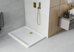 Mexen SLIM - Obdélníková sprchová vanička 120x90x5cm + zlatý sifon, bílá, 40109012G