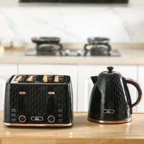 HOMCOM 2v1 kuchyňská sada, toustovač a rychlovarná konvice, různé možnosti, 1,7 l, 4 krajíce toastu najednou, plast, černá