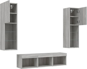5dílná obývací stěna s LED šedá sonoma kompozitní dřevo 3216609