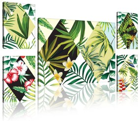 Postershop Obraz na plátně: Malovaná tropická flóra (3) - set 1ks 70x50 cm a 4ks 32,4x22,8 cm