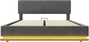 Aosom Moderní, čalouněná postel o rozměrech 160 x 200 cm, vybavená LED světly a USB-C nabíjením, výškově nastavitelným čelem, stabilním pruhovaným rá…