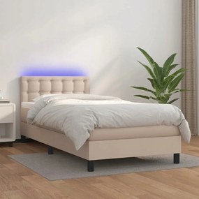Box Spring Postel Matrace A Led 160X200Cm Umělá Kůže Cappuccino tlačítka