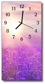 Skleněné hodiny vertikální Purpurové květy levandule