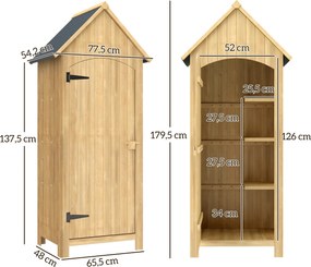 Outsunny Zahradní Chata z Dřeva 77,5x54,2x179,5 cm 0,3 m² Exteriérová Zahradní Chata s Uložením Nářadí, 3 Policemi a 2 Zamykacími Dveřmi pro Terasu