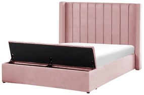 Sametová postel s úložným prostorem 140 x 200 cm růžová NOYERS Beliani