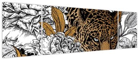 Obraz - Leopard mezi květy (170x50 cm)