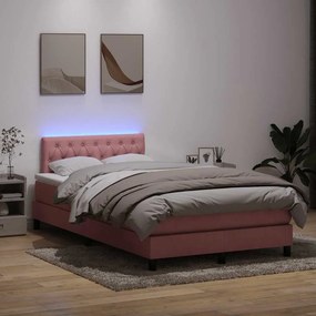 Box spring postel s matrací a LED růžová 120x220 cm samet 3317216