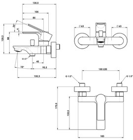 Matně černá nástěnná vanová baterie (2 výstupy) Pax – Sapho