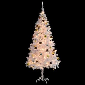 Vánoční stromek s LED osvětlením a baňkami bílý 180 cm 321503
