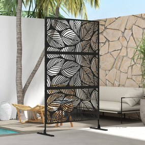 Outsunny Paraván 3-Panel 122 x 198 cm Zahradní Ochranné Zábrany, Dělicí Stěna 3-dílný Ochranný Paraván z Oceli s Listovým Vzorem pro Zahradu, Terasu,…