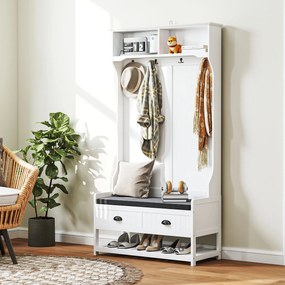HOMCOM 2-in-1 Stojan na kabáty, Clothes Rack se 4 háčky, Skříňka s botníkem a policemi, Stojan na kabáty s protišmykovou ochrany, do předsíně, chodby…