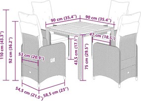5dílný zahradní bistro set s poduškami černý polyratan 3277136