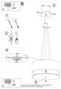 Závěsné svítidlo Otto, 1x černé textilní stínítko, (bílé sklo), (fi 70 cm)
