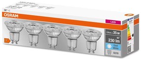 5 ks kvalitní LED bodovka GU10 2,6 W PAR16 BASE studená bílá