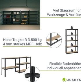 Juskys Sada kovových regálů Basic 180 × 90 × 40 cm Barva: stříbrná, Velikost sady: 2 ks