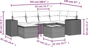 7dílná zahradní sedací souprava s poduškami černá polyratan 3255203