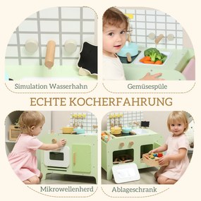 Dětská hrací sada do kuchyně, MDF, 15 doplňků, skříňky, 40 cm, od 3 let, zelená