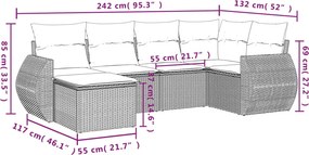 6dílná zahradní sedací souprava a podušky světle šedá polyratan 3253999