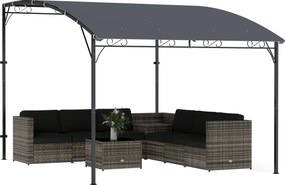 Outsunny stěnová zahradní pergola, 384 × 286 × 252 cm — šikmá drenážní střecha, nepromokavá stříška UPF30+, práškově lakovaný kovový rám, šedá | Aosom