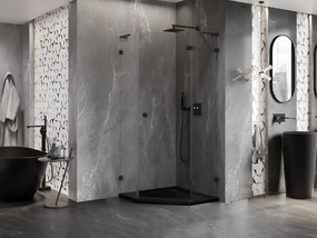 Mexen Lunar, L sklopný pětiúhelníkový sprchový kout pravý 100 x 100 cm, 8mm čiré sklo, černý profil, 831L-100P-100L-70-00-P