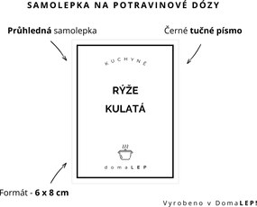 RÝŽE KULATÁ - omyvatelná samolepka na dózu, výběr rozměrů Ø 5 cm / 5 x 5 cm / 6 x 8 cm | DomaLEP tvar: KOLEČKO, barva: PRŮHLEDNÁ - ČERNÉ písmo, velikost: Ø 5 cm - tučné písmo