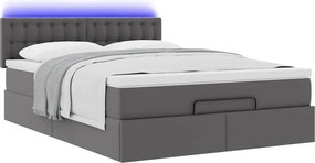 Osmanský postel s matracemi&amp;LED šedá 140x190cm umělá kůže 3312155