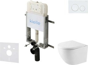 kielle Genesis New - Set předstěnové instalace, kompaktního klozetu Oudee, Vortex Rimless+, sedátka softclose a tlačítka Gemini New I, lesklá bílá 30528SZ37
