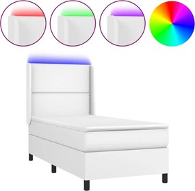 Box spring postel s matrací a LED bílá 100x200 cm umělá kůže 3139308