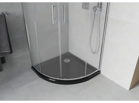 Mexen Rio půlkruhový sprchový kout 90 x 90 cm, Vzor jinovatky, Chromovaná + sprchová vanička Flat, Černá - 863-090-090-01-30-417
