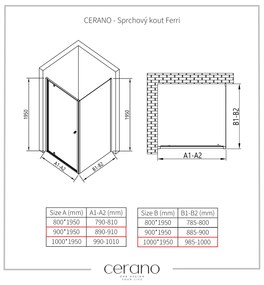 CERANO - Sprchový kout Ferri L/P - chrom, transparentní sklo - 90x100 cm - křídlový