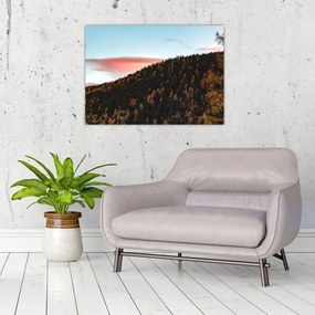 Skleněný obraz červánků nad kopcem (70x50 cm)