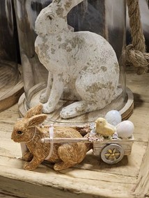 Dekorace socha králík s vozíčkem s vajíčky a kuřátkem - 15*5*7 cm