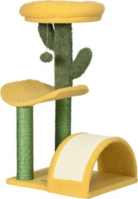 PawHut 72cm Kočičí Škrabadlo se Sloupy a Hračkou pro Kočky 40x35x72 cm Žluté | Aosom