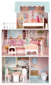 Domeček pro panenky ECOTOYS: BARBIE s nábytkem růžový