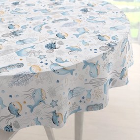 Biante Dětský bavlněný kulatý ubrus Sandra SA-442 Mořský svět modrý na bílém Ø 60 cm