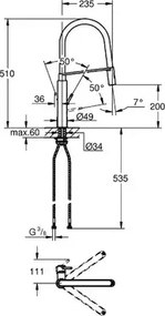 Grohe Concetto - Dřezová baterie s flexibilním ramenem s přepínačem ch