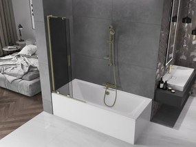 Mexen Velar L, 2-křídlová posuvná vanová zástěna 80 x 150 cm, 8mm šedé sklo, zlatá lesklá, 896-080-003-41-50