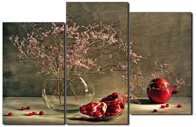 Obraz na plátně - Zátiší - větev a granátové jablko 1274D (90x60 cm)
